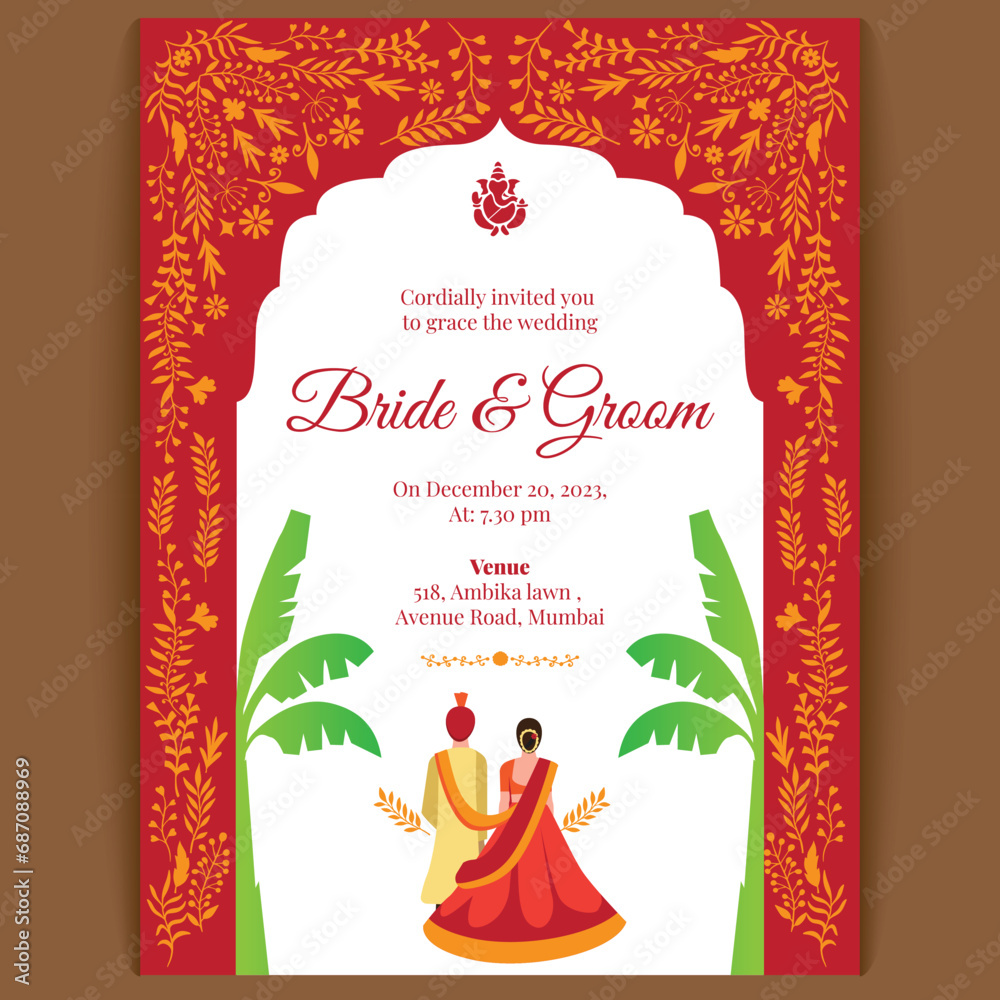 floral indian hindu wedding Luxury invitation card design, Stock Vector ...
