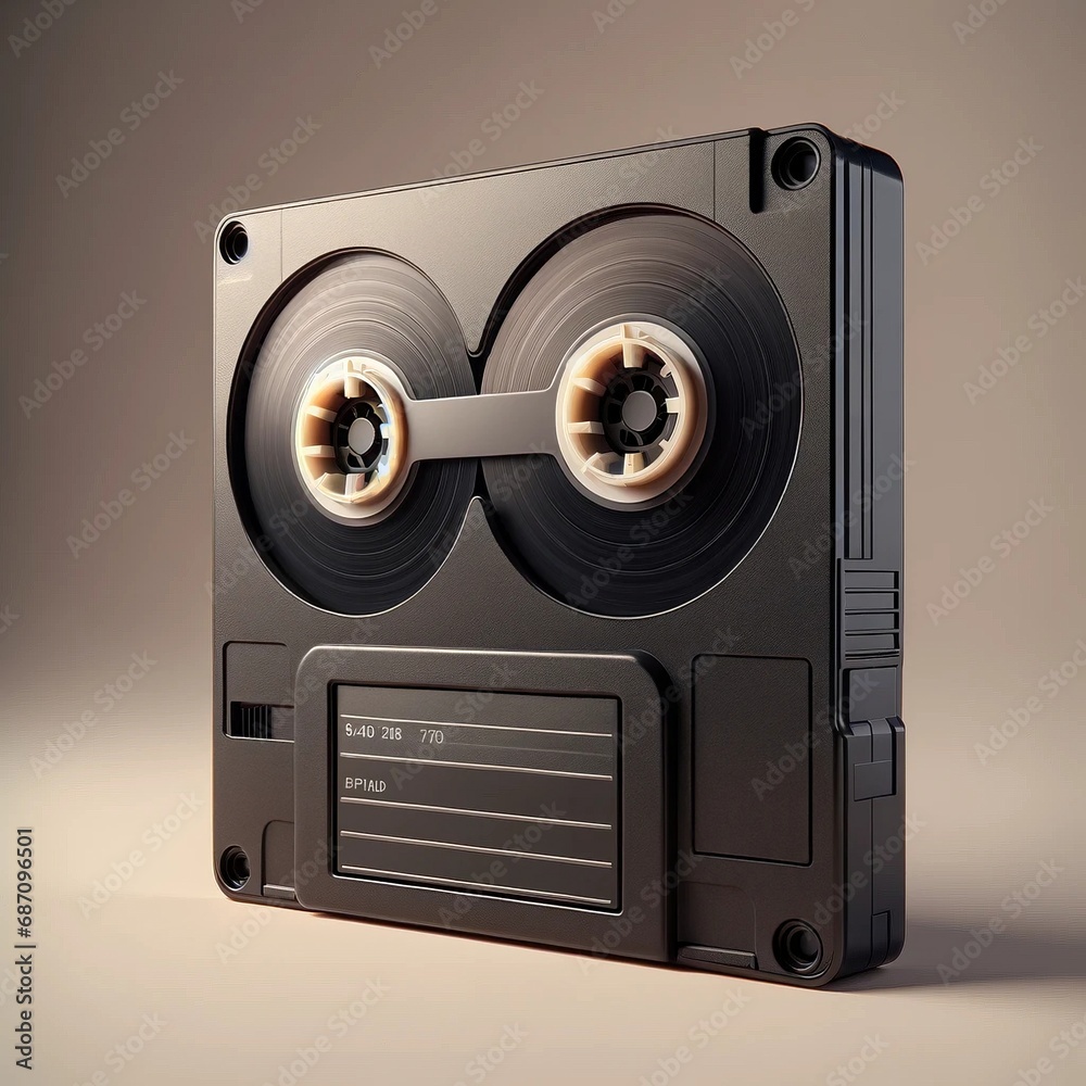 Cinta de cassette clásica con bobinas visibles, un ícono de la música y grabación de los años 70 ...