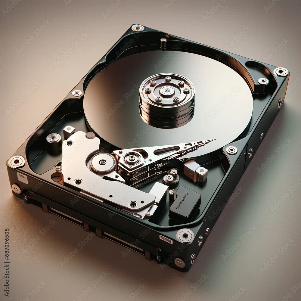 Foto de Imagen detallada de un disco duro abierto, enfocando en los ...