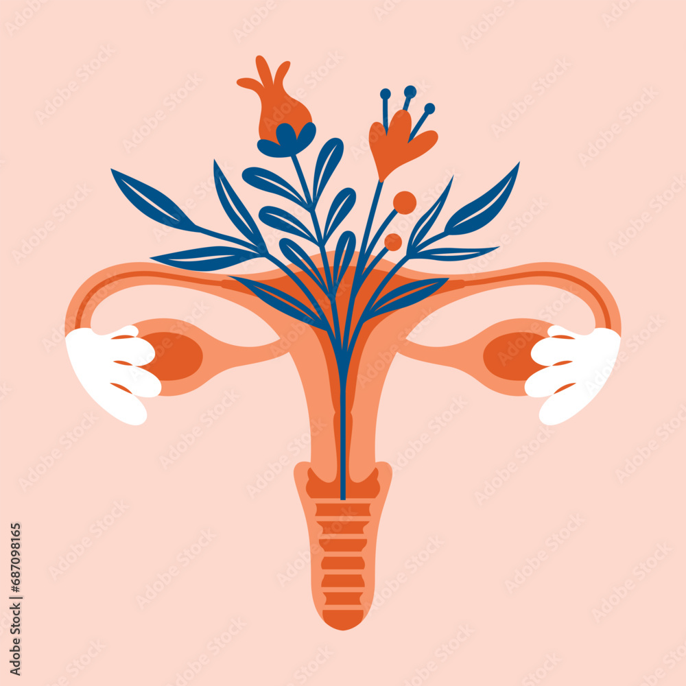 Healthy Female Reproductive System With Floral Background Female