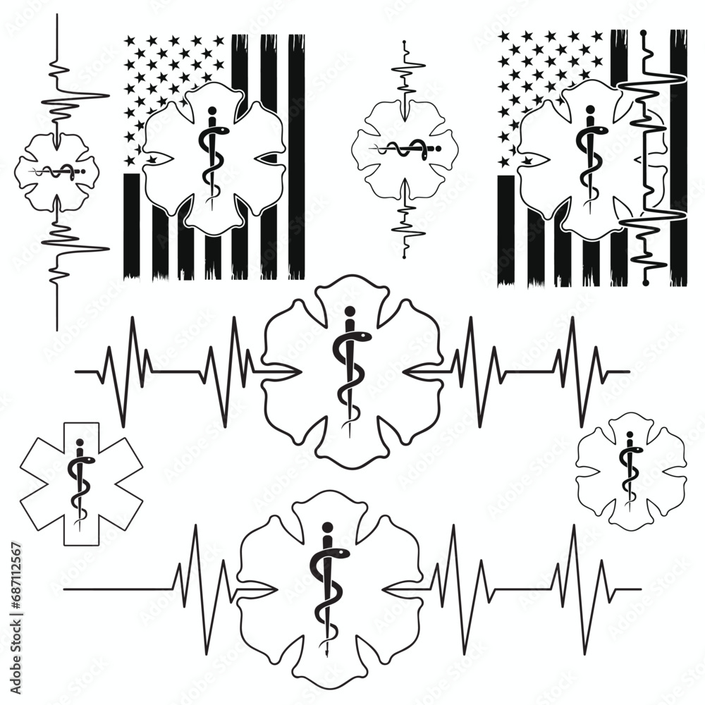 First Responder Heartbeat EKG Pulse Medical EMT Paramedic Svg, Emt Star ...