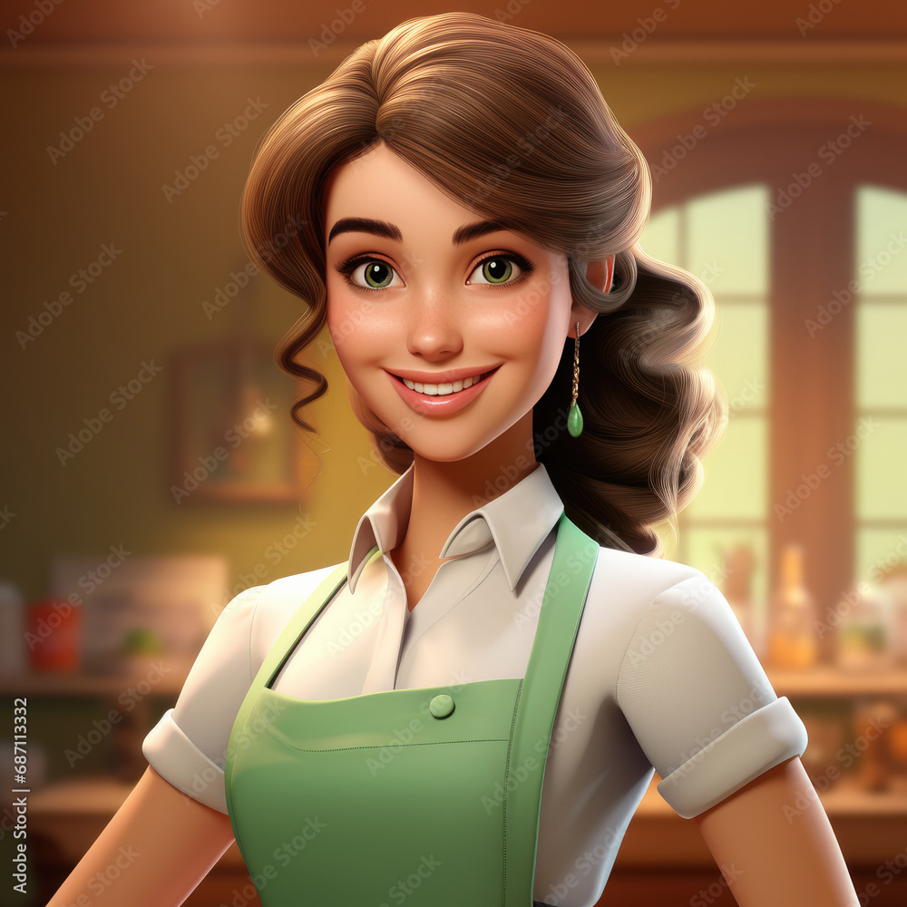 3d cartoon Character of Waitress Stock Illustration | Adobe Stock