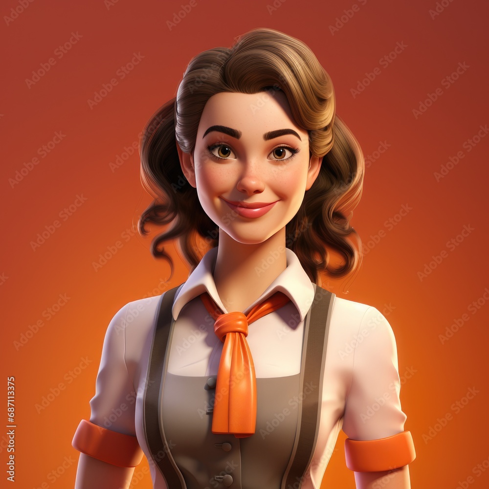 3d cartoon Character of Waitress Stock Illustration | Adobe Stock