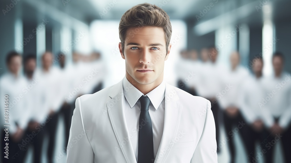 Businessman stands alongside team members, embodying collaborative ...