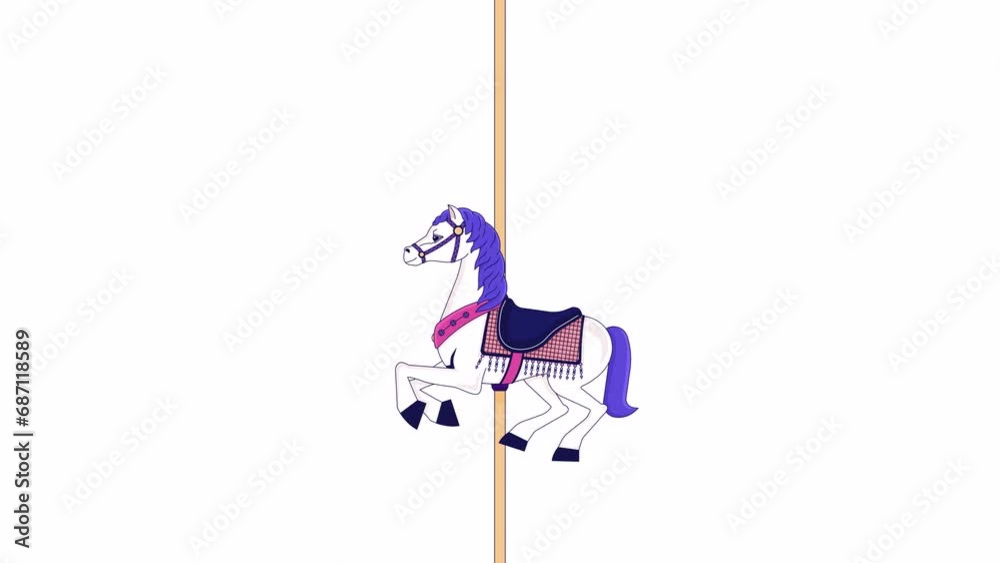 Carousel horse vintage line 2D object animation. Traditional carnival ...
