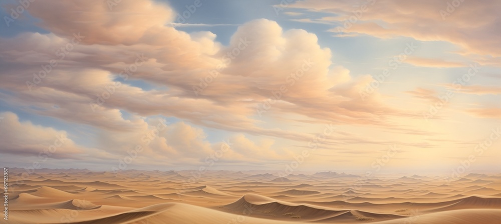 Vast panoramic desert with distant horizon and sand dunes - magnificent ...