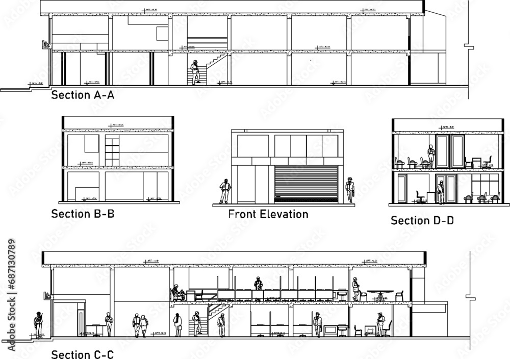 Vector sketch illustration of the architectural design of a modern ...