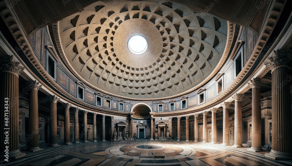 Interior view of the Pantheon in Rome, showcasing a detailed view of ...