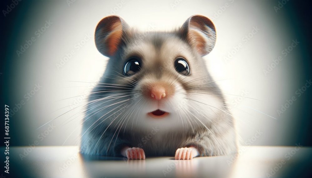 Photorealistic horizontal image of an extremely interested hamster. The ...