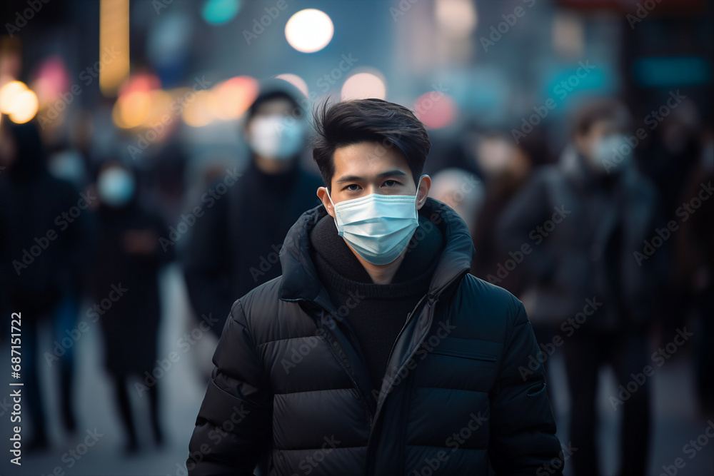 Generative ai portrait of man wearing masks to prevent the spread of ...