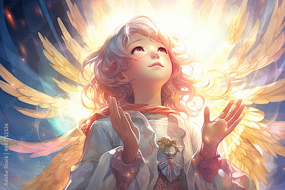 anime girl praying with her hands in the air Stock Illustration | Adobe ...