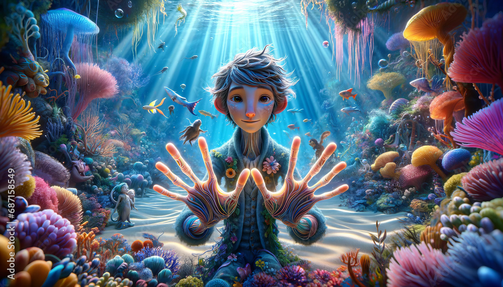 A whimsical and animated underwater world scene, perfect for a desktop ...