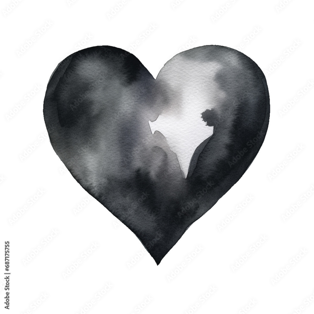 Watercolor Black Heart Illustration, Emo Heart png, Transparent Heart ...