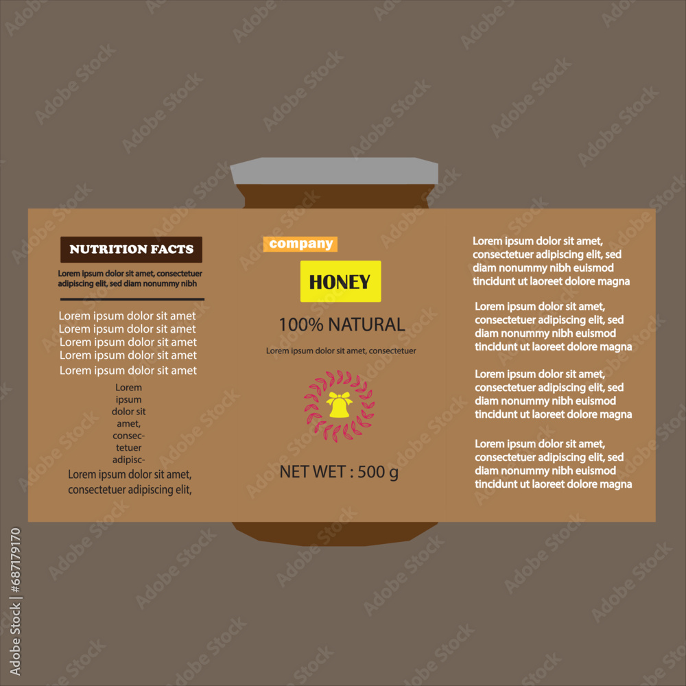 Honey label and natural honey design with vector new honey jar label ...