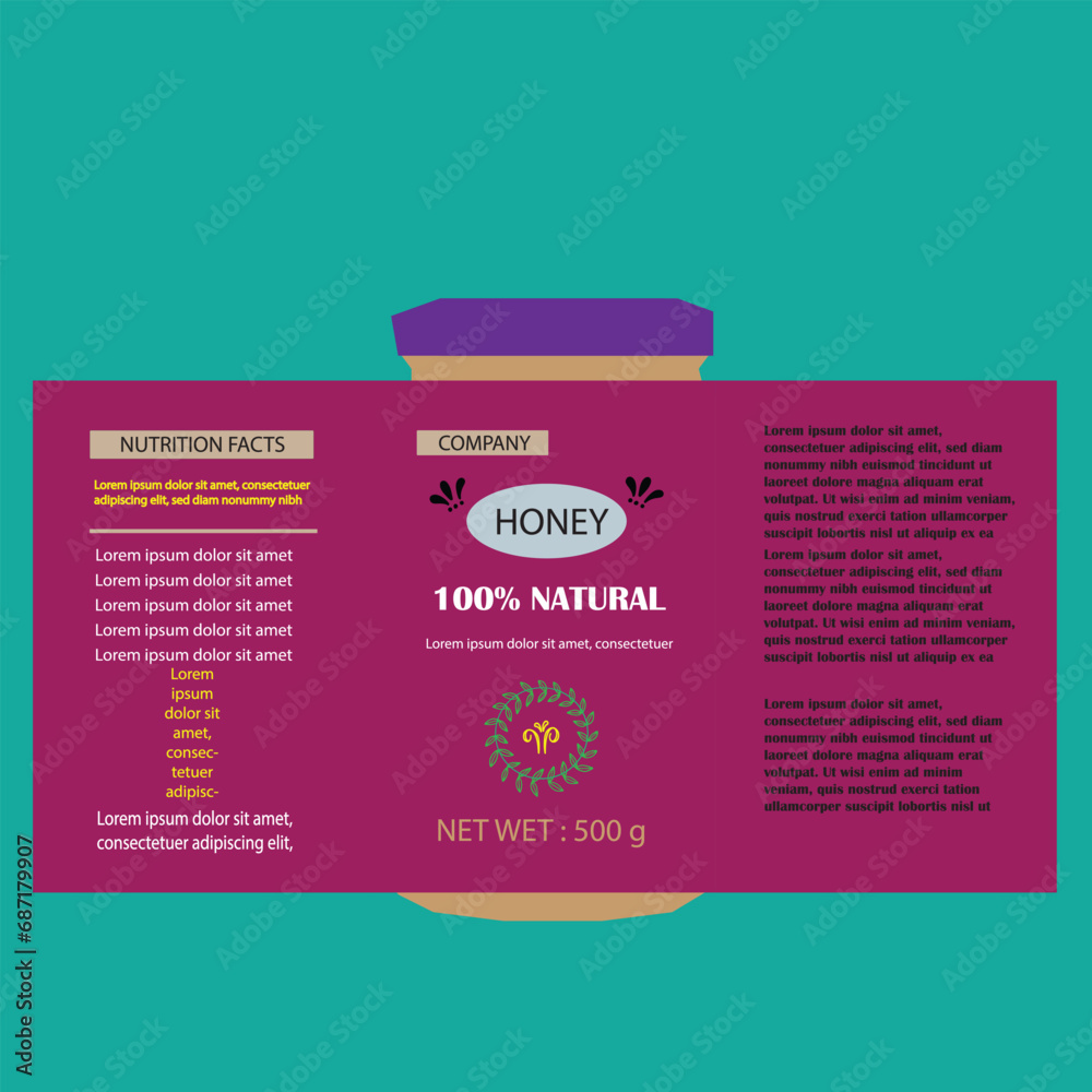 Honey label and natural honey design with vector new honey jar label ...