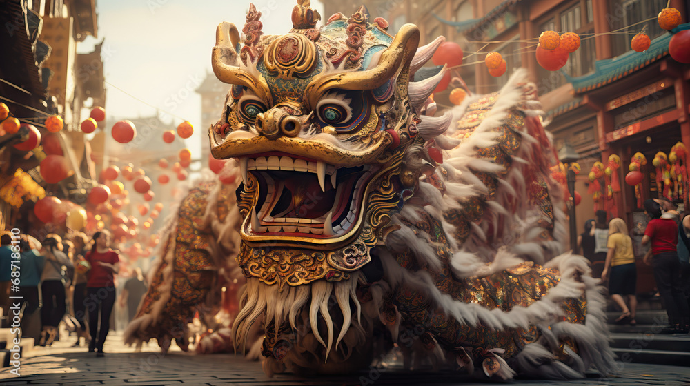 Dragon parade float for year of the dragon. Concept of Dragon parade ...