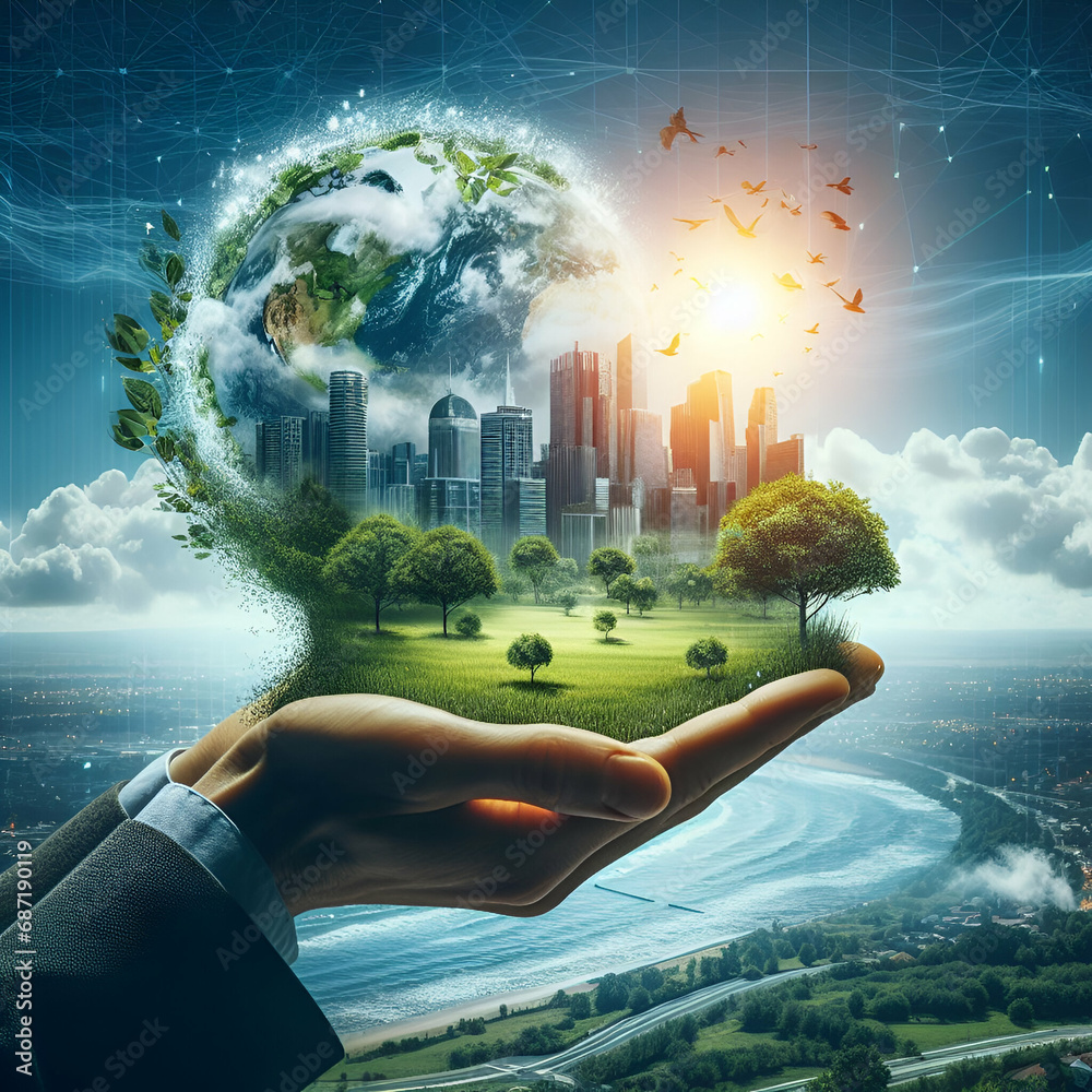 Sustainable environment concept. The image depicts human thinking ...