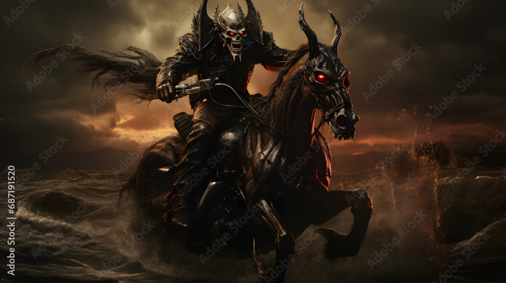 satan riding a horse in hell, horse of hell, hell Stock Photo | Adobe Stock