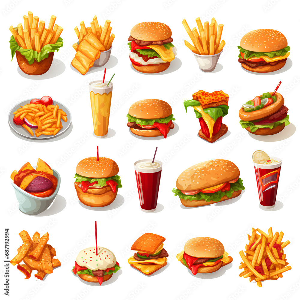 fast food set on transparent background PNG Stock Photo | Adobe Stock
