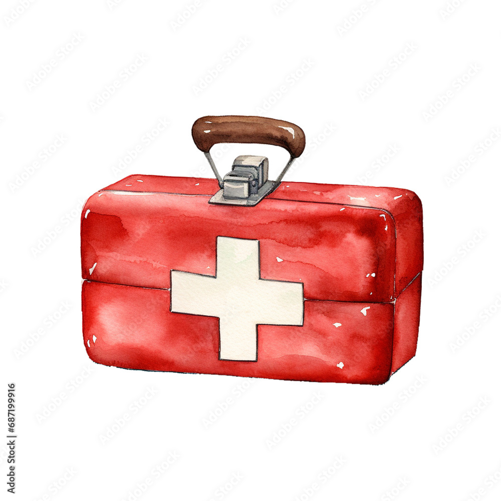 first aid kit box watercolor illustration with transparent background ...