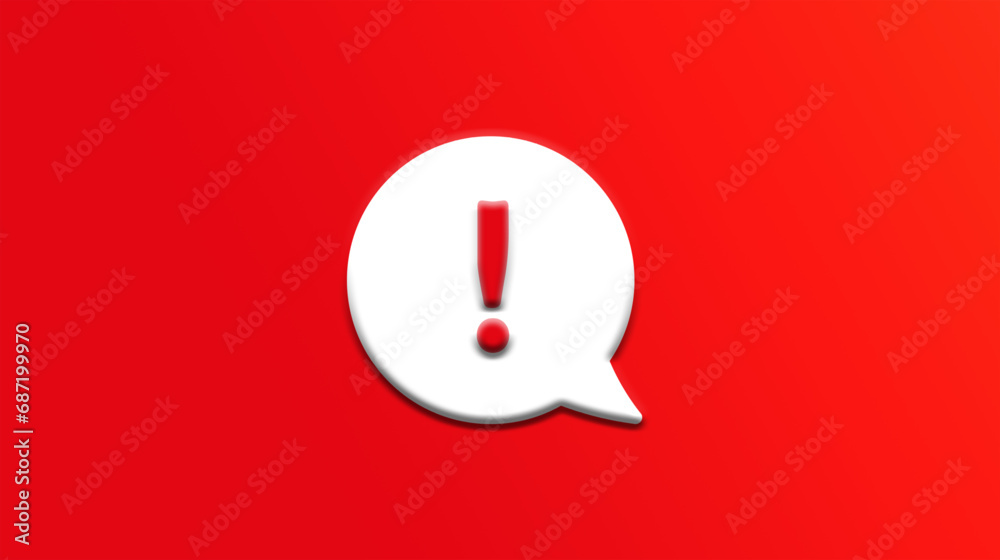 Exclamation mark on a text balloon or speaking bubble with gradient red ...