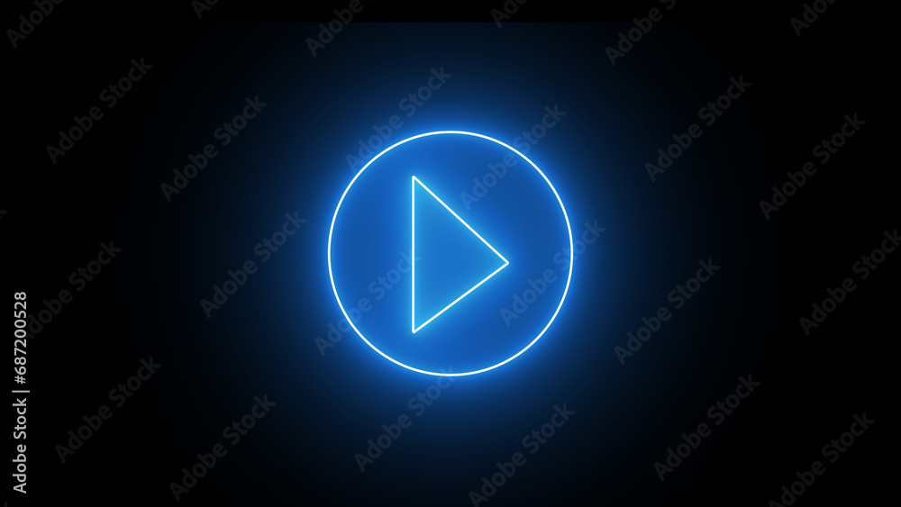 Glowing blue neon shine play button with neon circle. Wide gaming ...