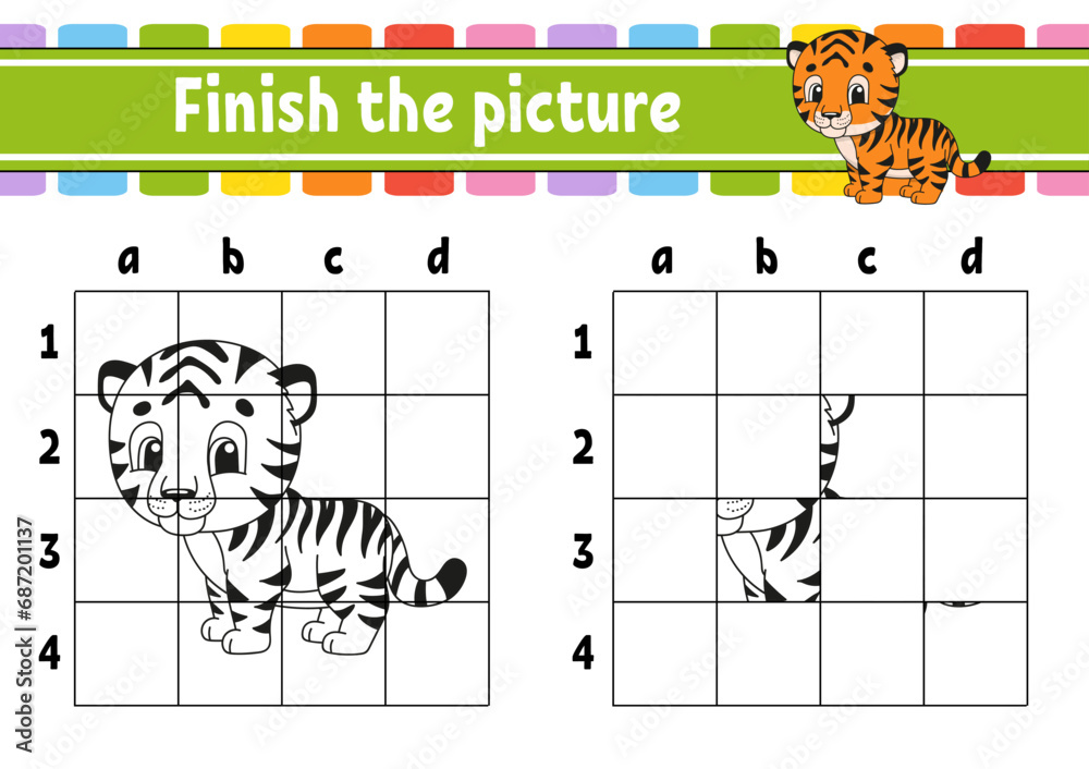 Finish the picture. Coloring book pages for kids. Education developing ...