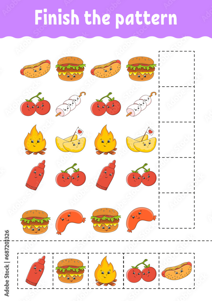 Finish the pattern. Cut and play. Education developing worksheet ...
