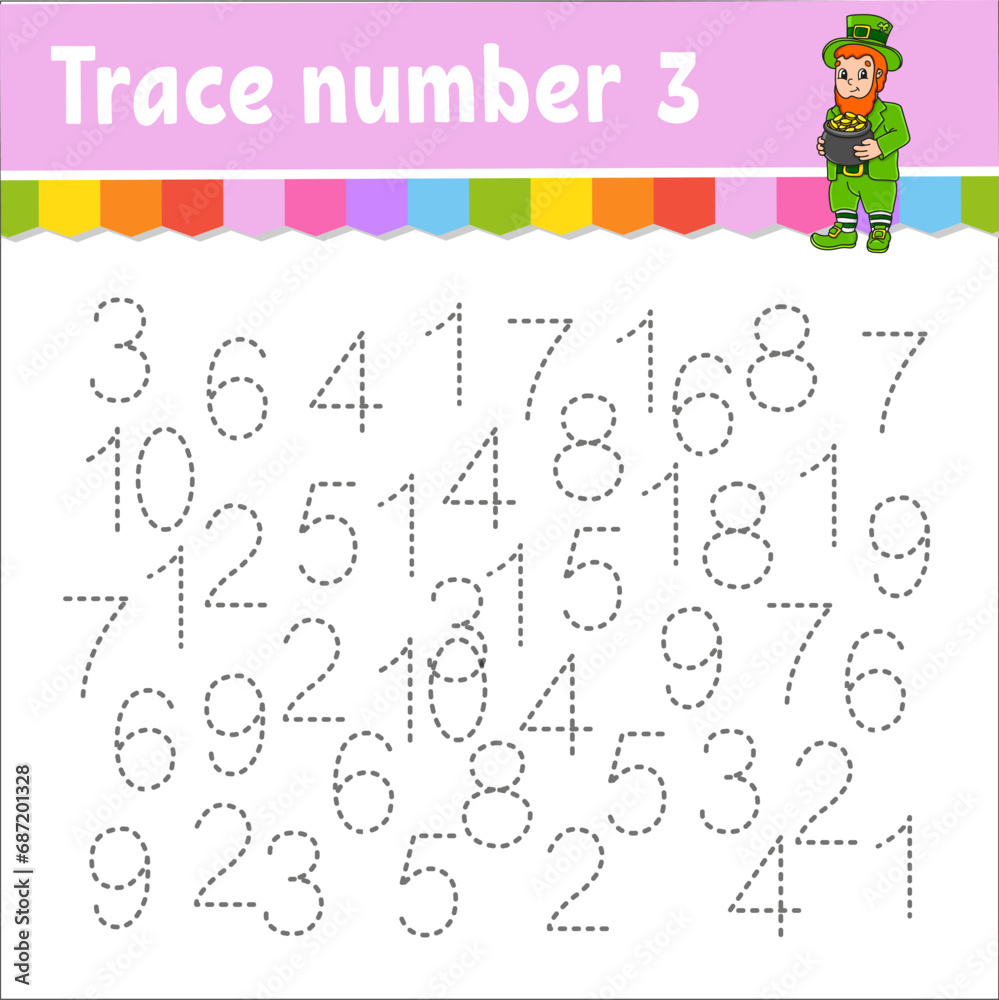 Trace number . Handwriting practice. Learning numbers for kids ...
