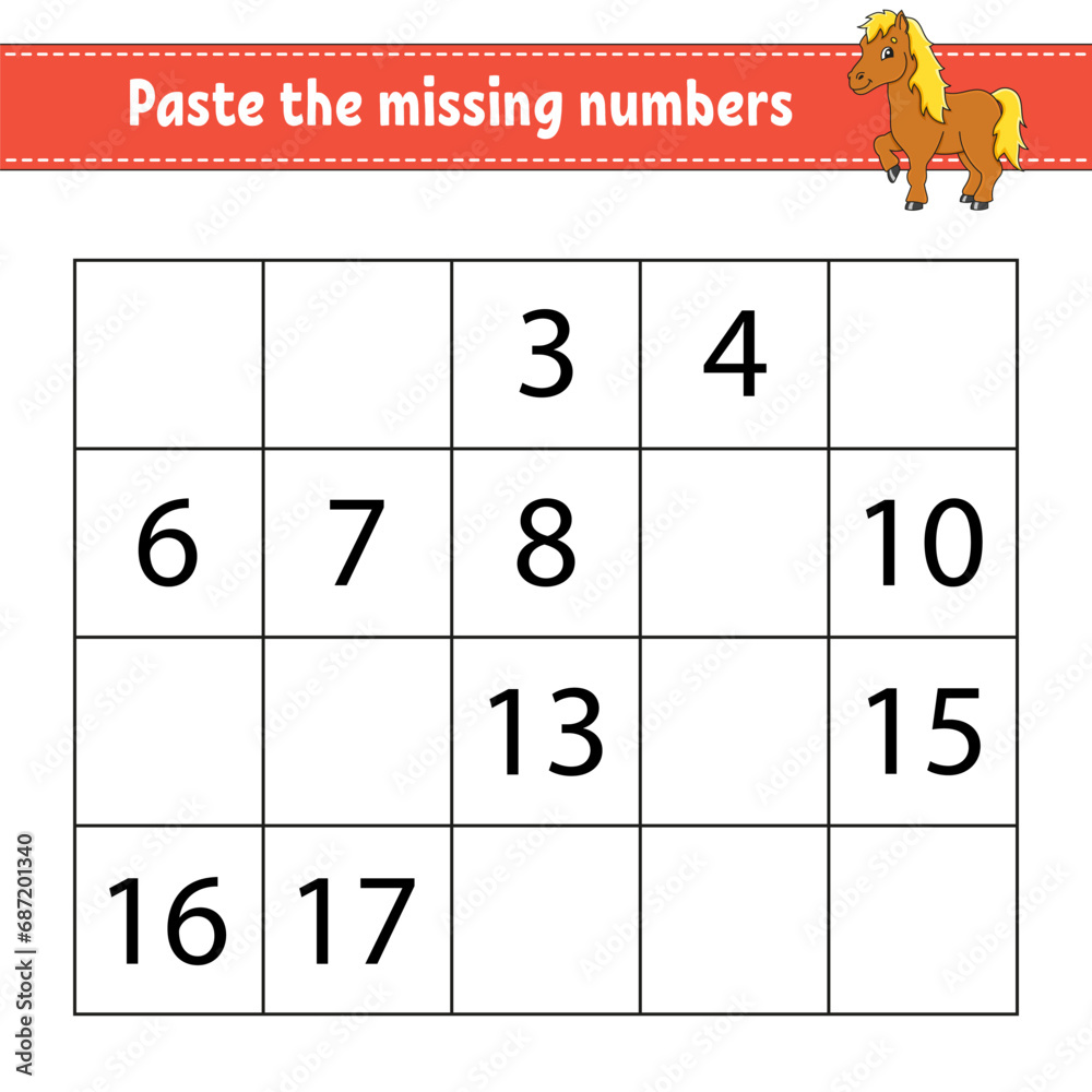 Paste the missing numbers 1-20. Game for children. Handwriting practice ...