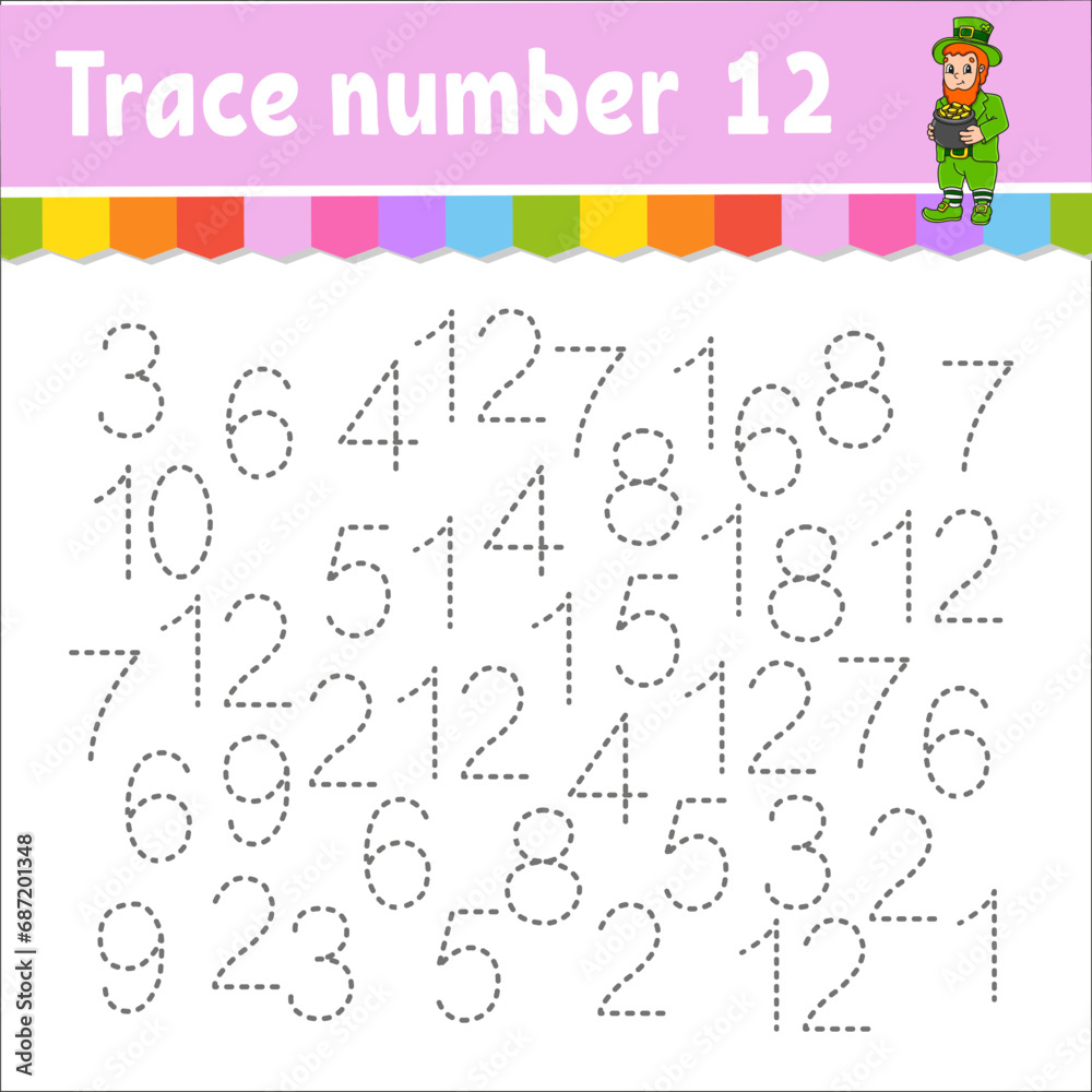 Trace number . Handwriting practice. Learning numbers for kids ...