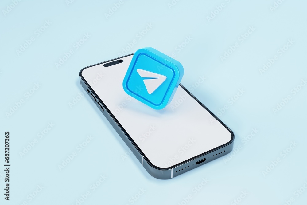 Telegram icon on phone 3d model for mockup template Stock Photo | Adobe ...