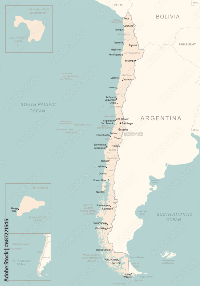 Chile - detailed map with administrative divisions country. Stock ...