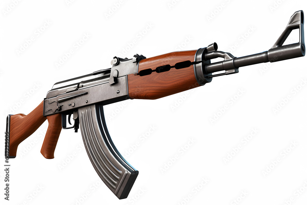 Rare first model AK - 47 assault rifle isolated on white. Neural ...