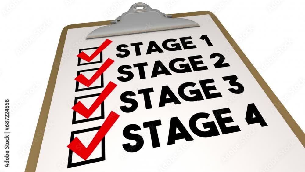 Four Stages Checklist Clipboard Assessment Evaluation Levels Steps 3d ...