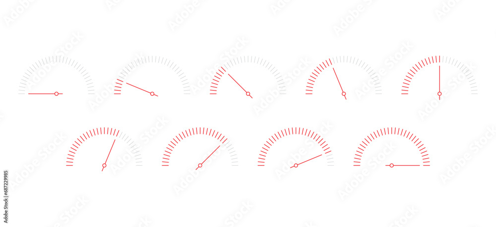 outline red-gray speedometers. nine option speedometer sets. half speed ...