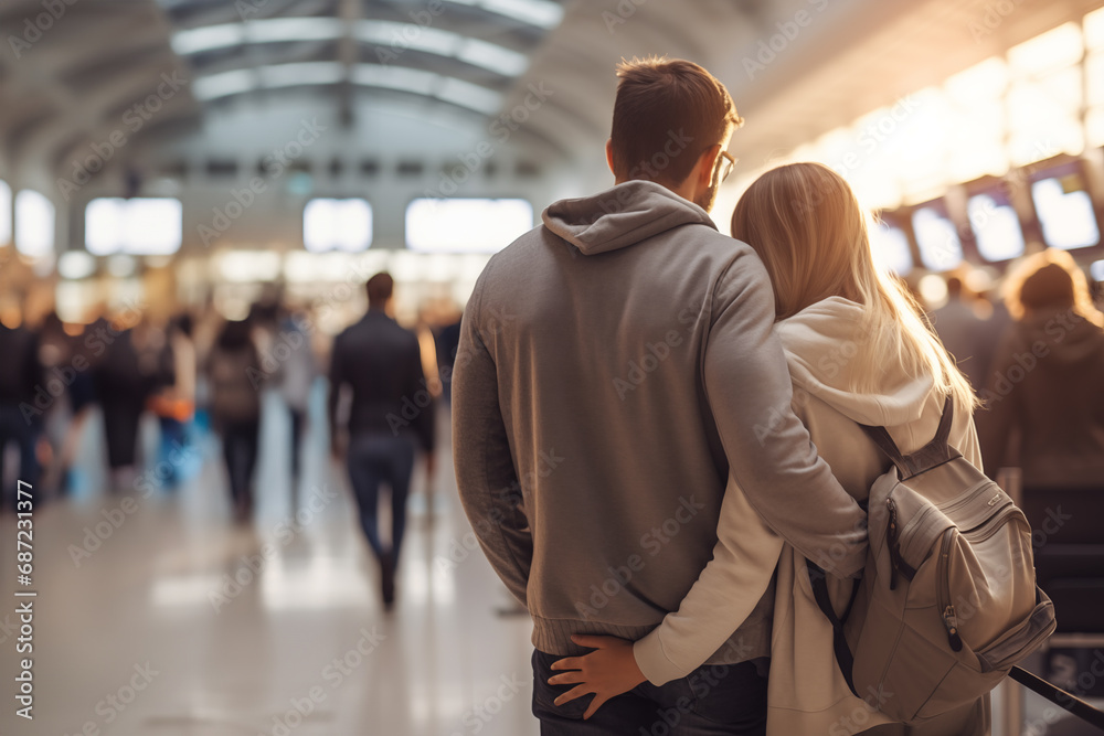 Concept of love language and travel. Back side view, Close up at young ...