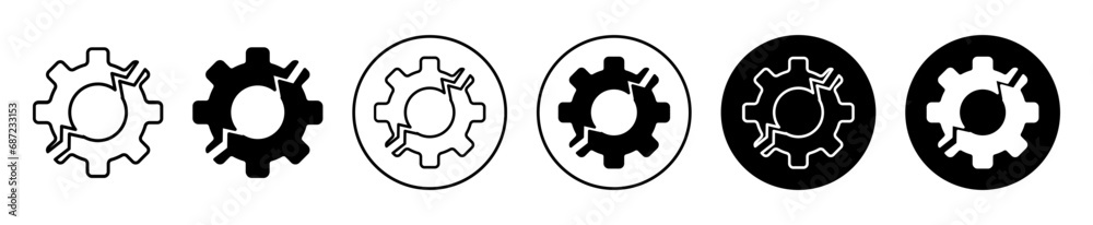 broken gear icon. disconnected or false connection in industrial work ...