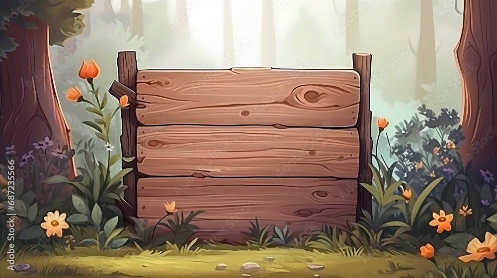Wooden signboard in the forest and Cartoon illustration of wooden ...