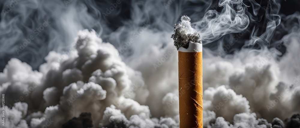 Smoking kills. A smoking cigarette butt with a filter and the smoke ...
