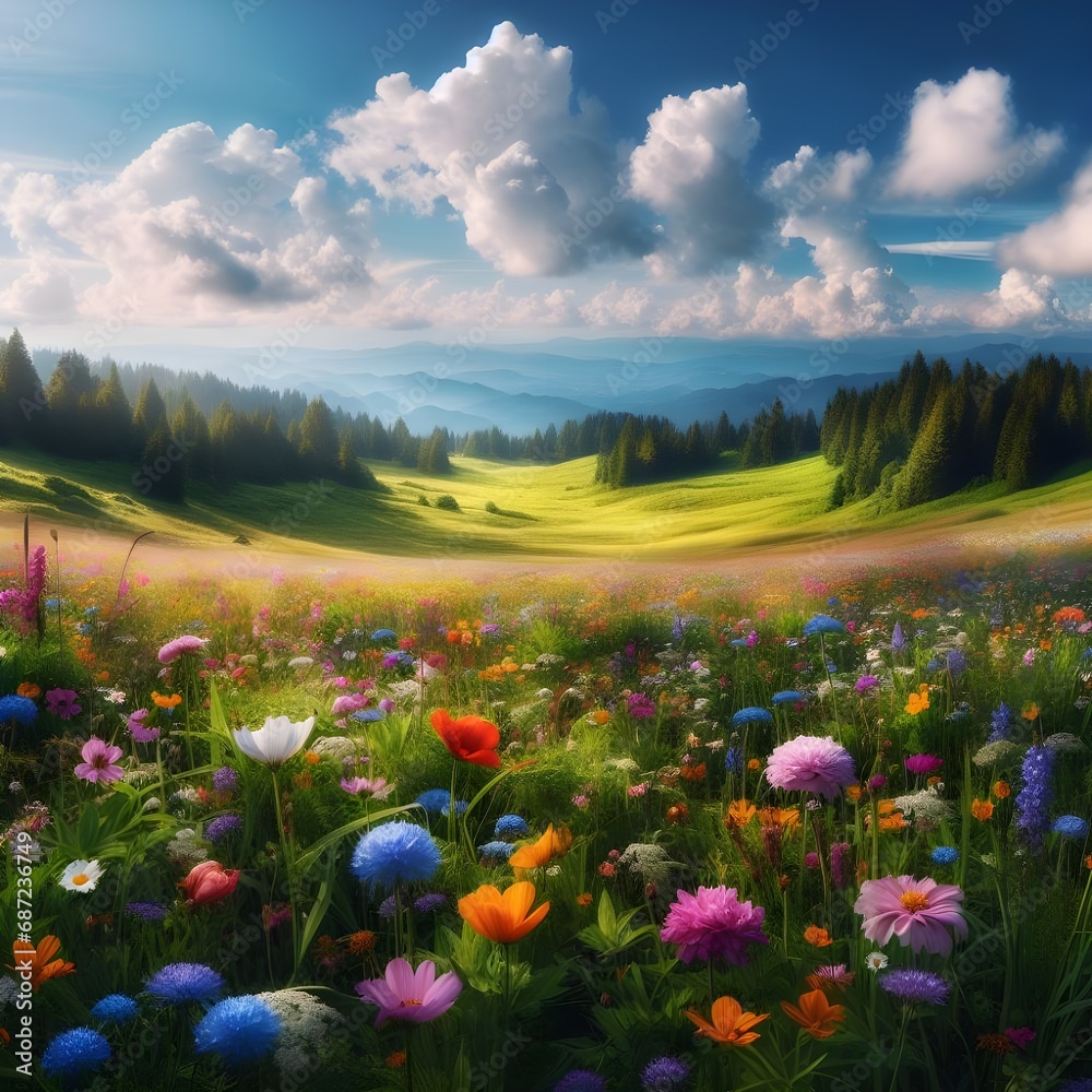 Lush wildflower meadow, This beautiful image shows a lush wildflower ...