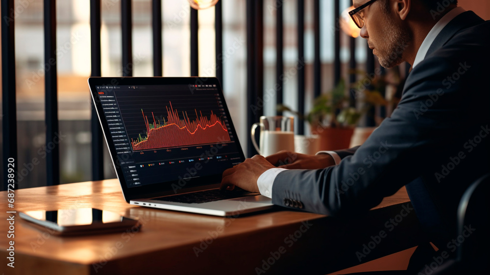 Charts of financial activity depicting fluctuations in financial trends ...