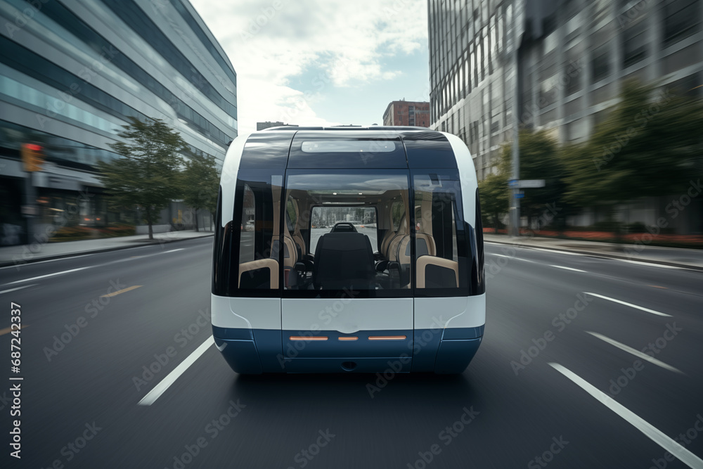 Self driving bus. Autonomous bus driving in city. Future Electric ...