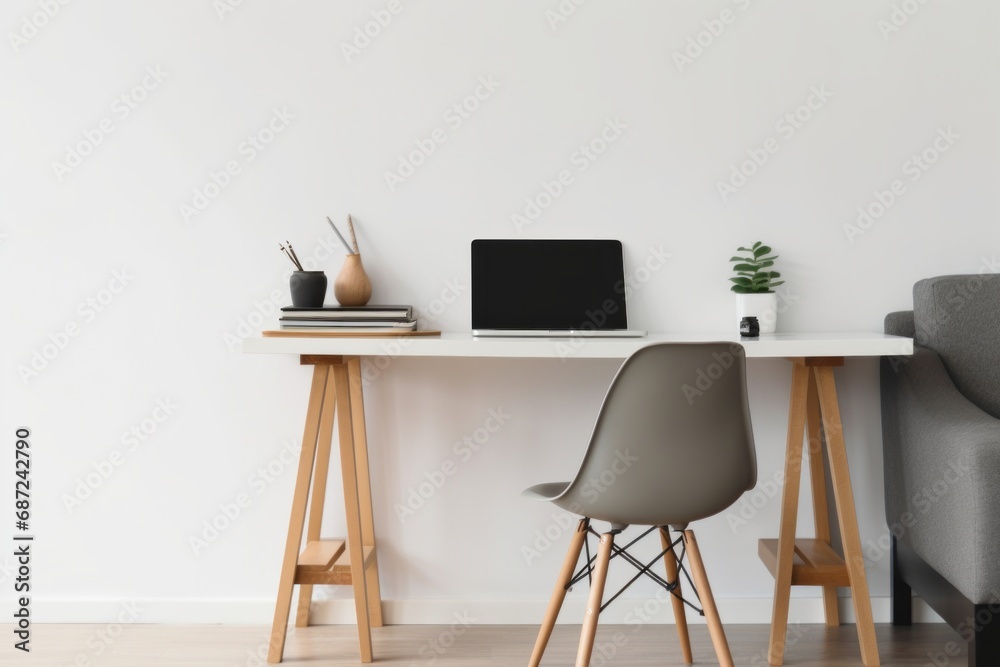 Minimalistic home office interior with clean design, a sleek desk ...