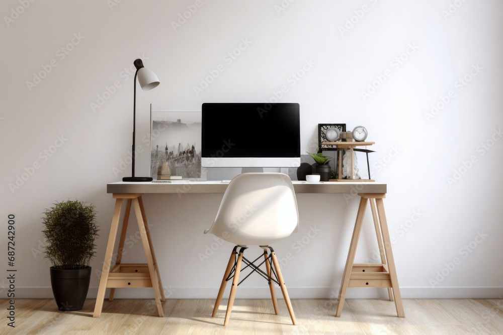 Minimalistic home office interior with clean design, a sleek desk ...