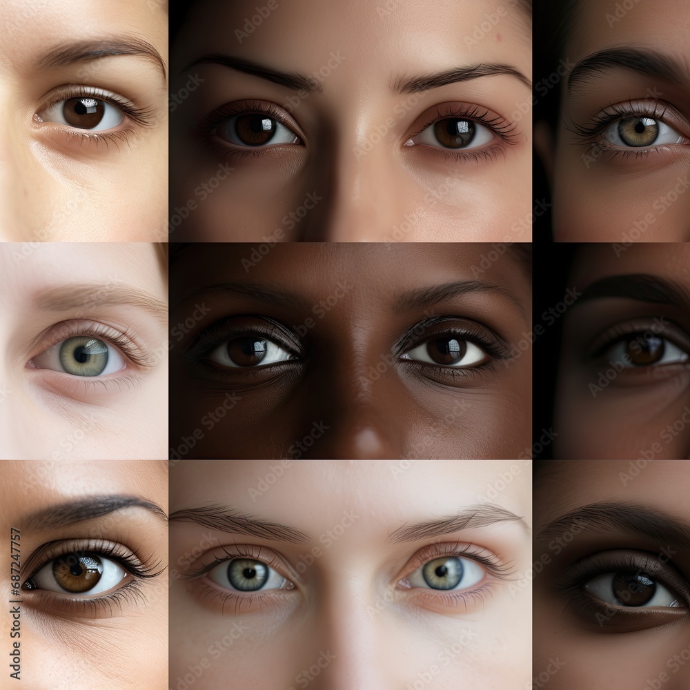 Iris. Diversity of eye colors. Eyebrows. Eyelash. Mascara. Phenotype ...