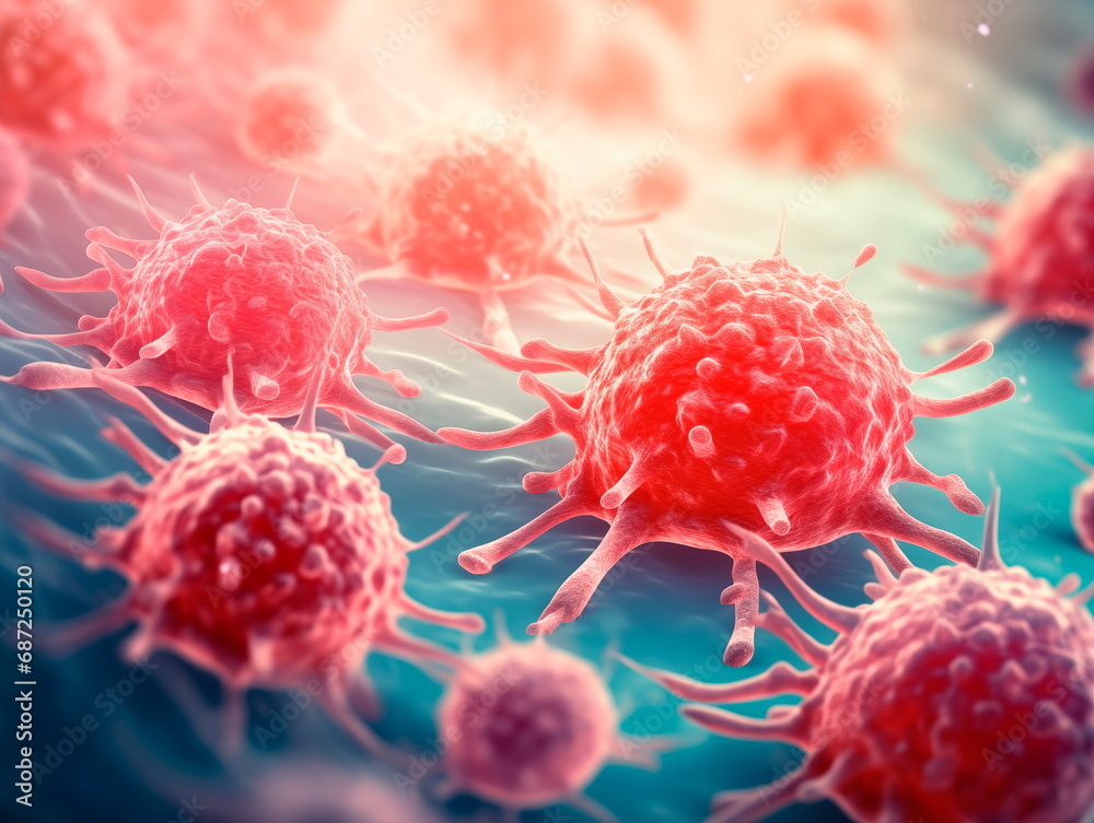 An intense image capturing the proliferation of cancer cells, depicting ...