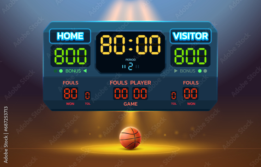 basketball scoreboard stadium spotlight and scoreboard background with ...
