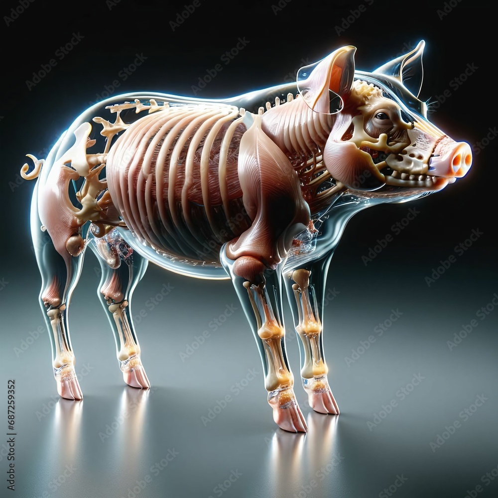 A pig with a transparent body in which you can see internal organs and ...