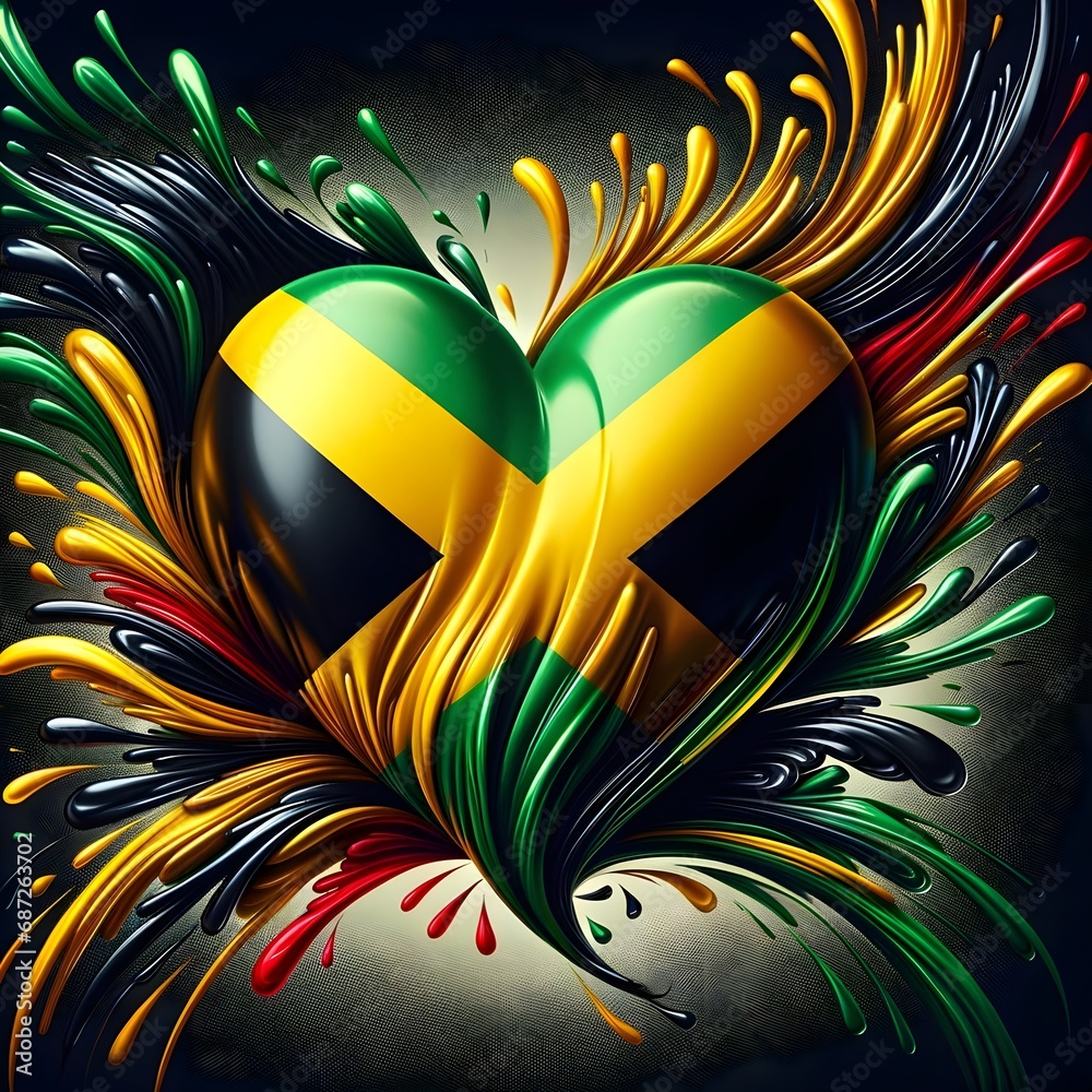 Vibrant Jamaican flag embraced by a heart, representing love for ...